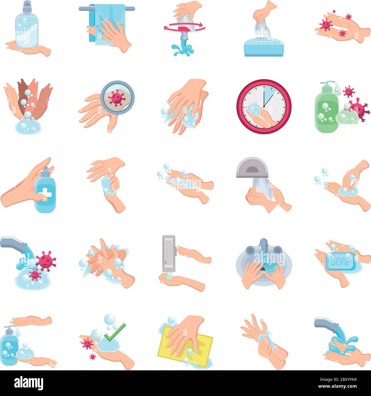 set of icons of hand washes on white background vector illustration ...