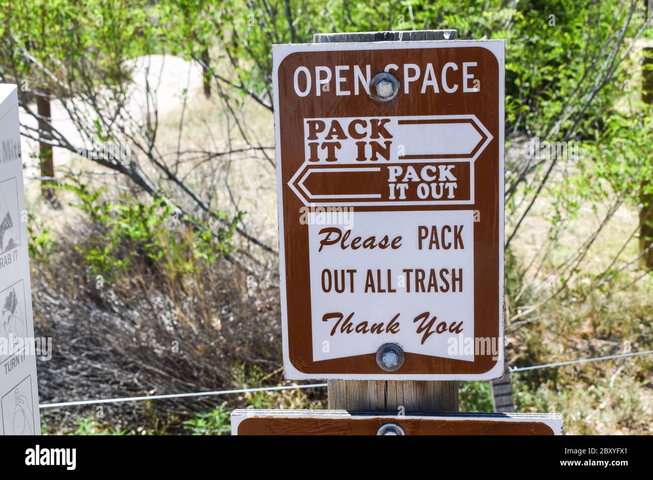 Pack it in Pack it out sign at open space park in Albuquerque, New ...