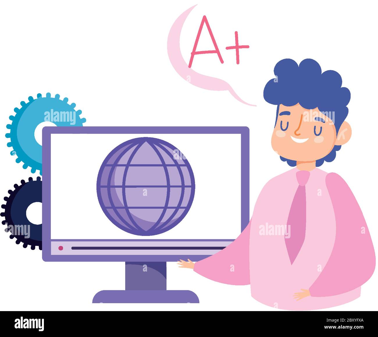 online education teacher computer world score note vector illustration ...