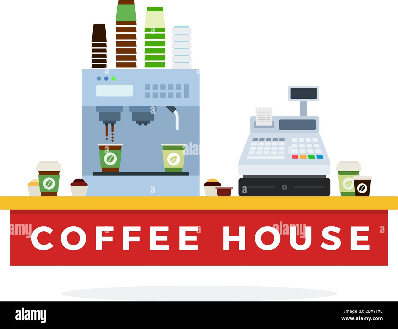 Coffee counter with machine and cups flat vector Stock Vector Image ...
