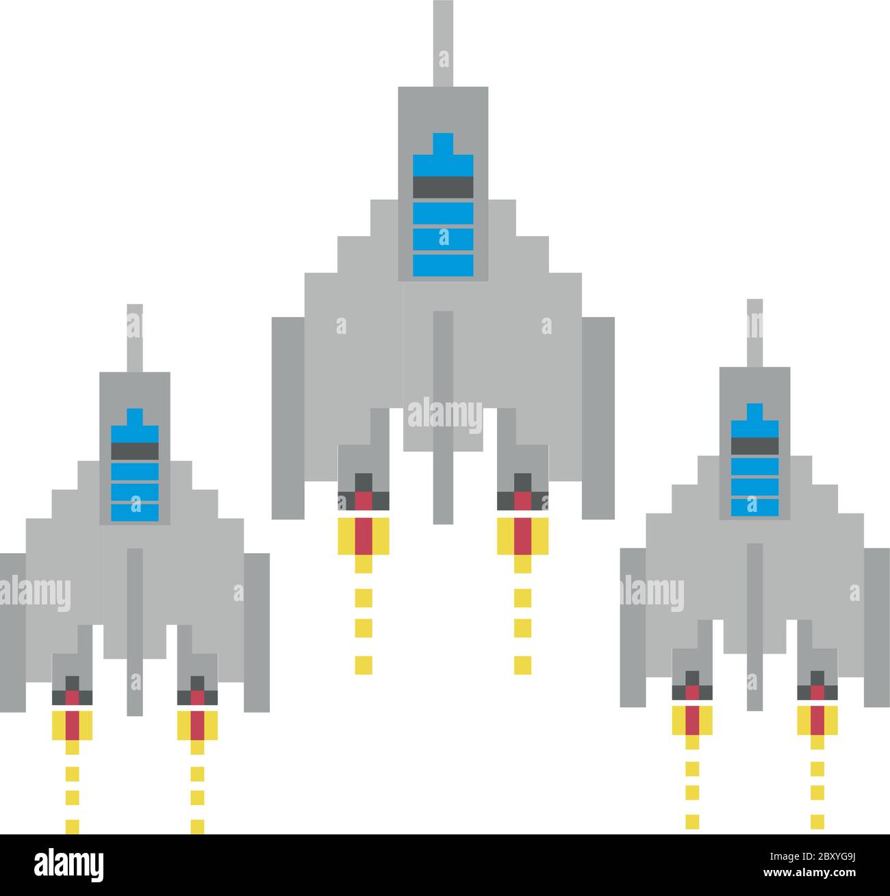 space ships flying 8 bits pixelated icon vector illustration design ...