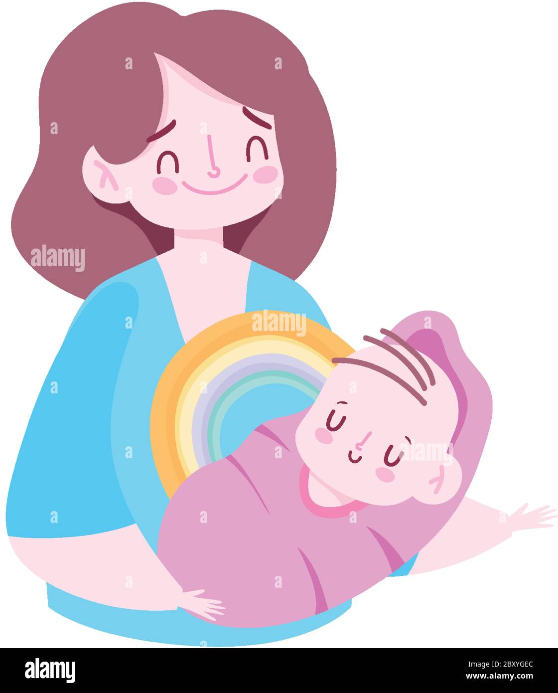 young mother carrying a her baby son cartoon, family day vector ...
