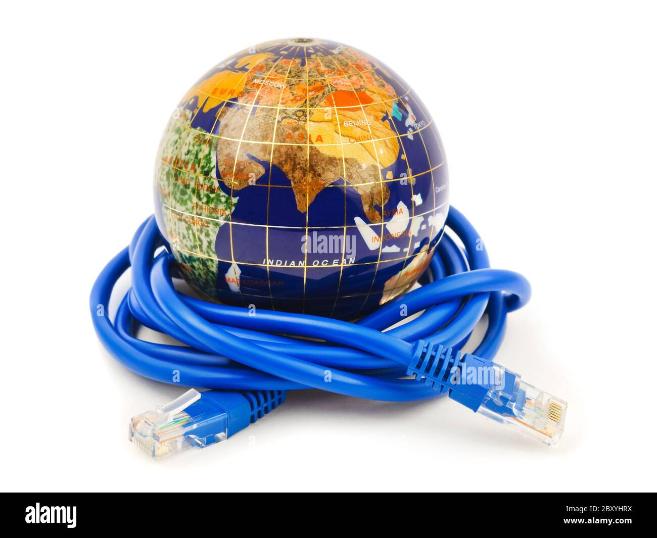 Globe and internet cable Stock Photo - Alamy