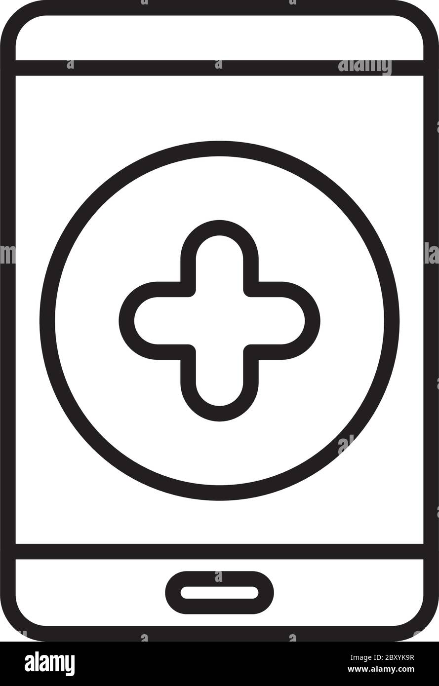 smartphone with medical app icon over white background, line style ...