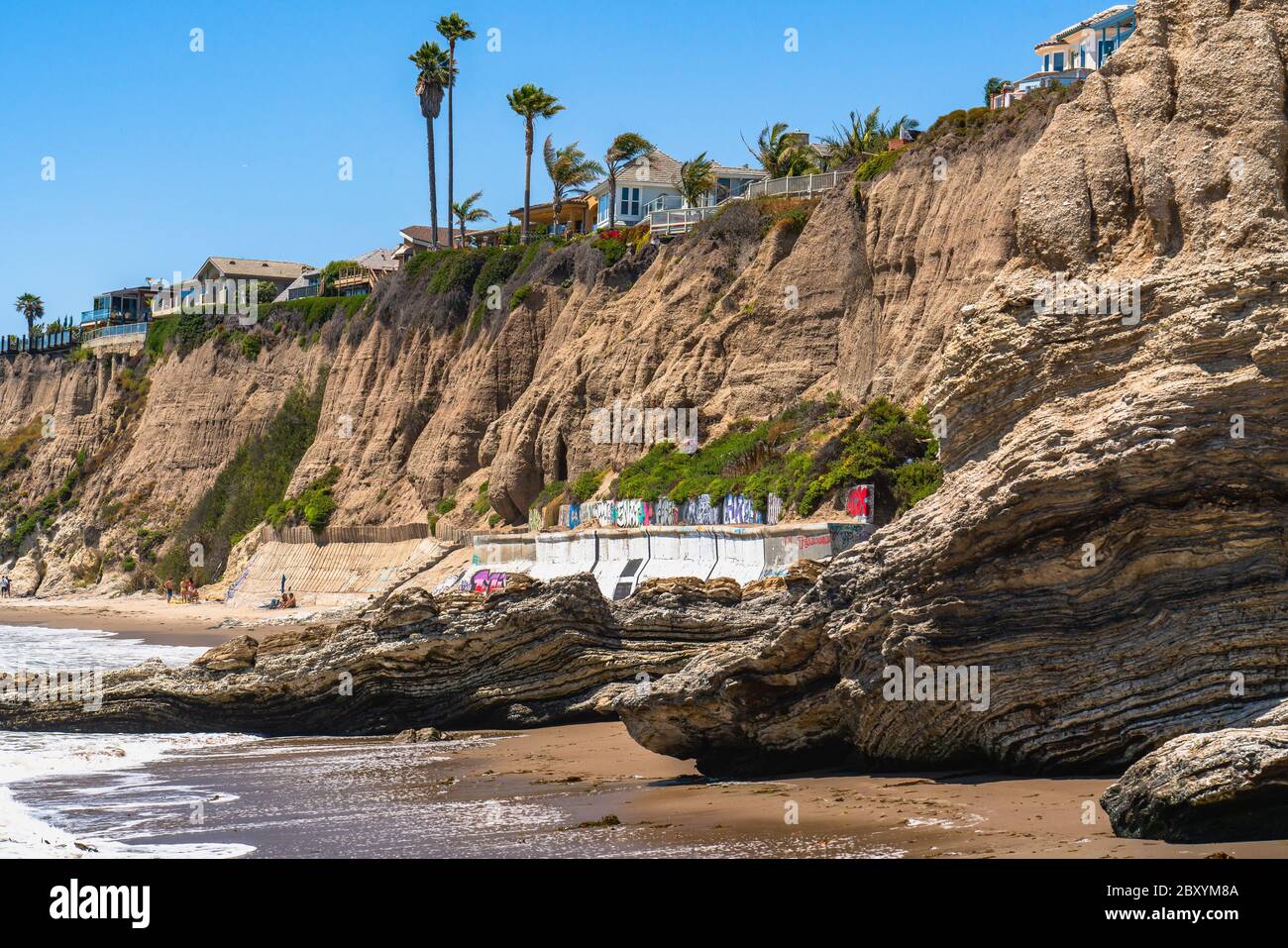 Shell Beach, California/USA - June 7, 2020 Sandy beach and rocky cliffs ...