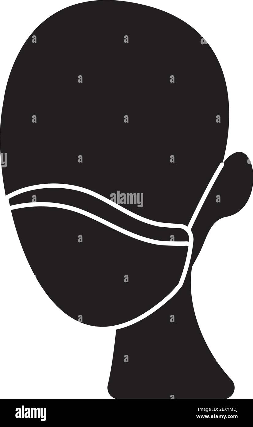 pictogram head with medical mask icon over white background, silhouette ...