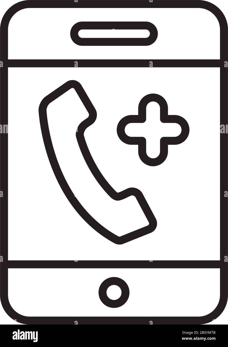 smartphone with phone and cross icon over white background, line style ...