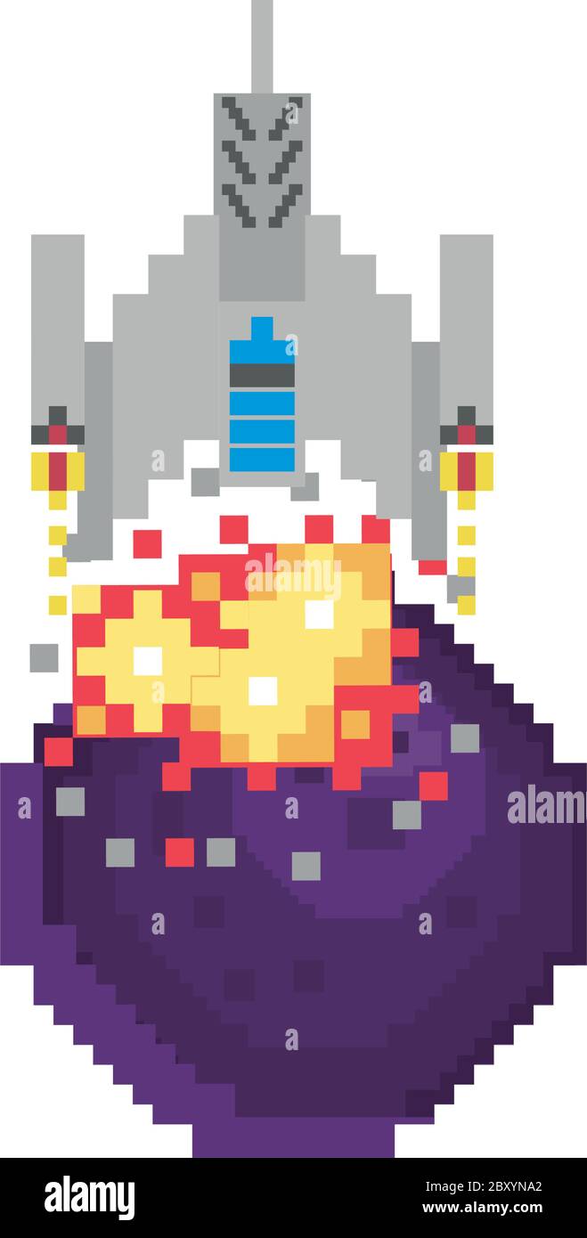 space ship flying 8 bits pixelated icon vector illustration design ...