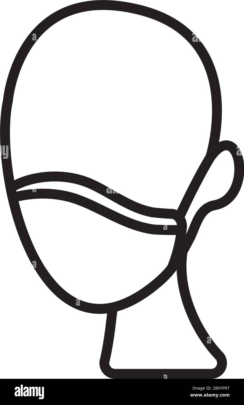 pictogram head with medical mask icon over white background, line style ...