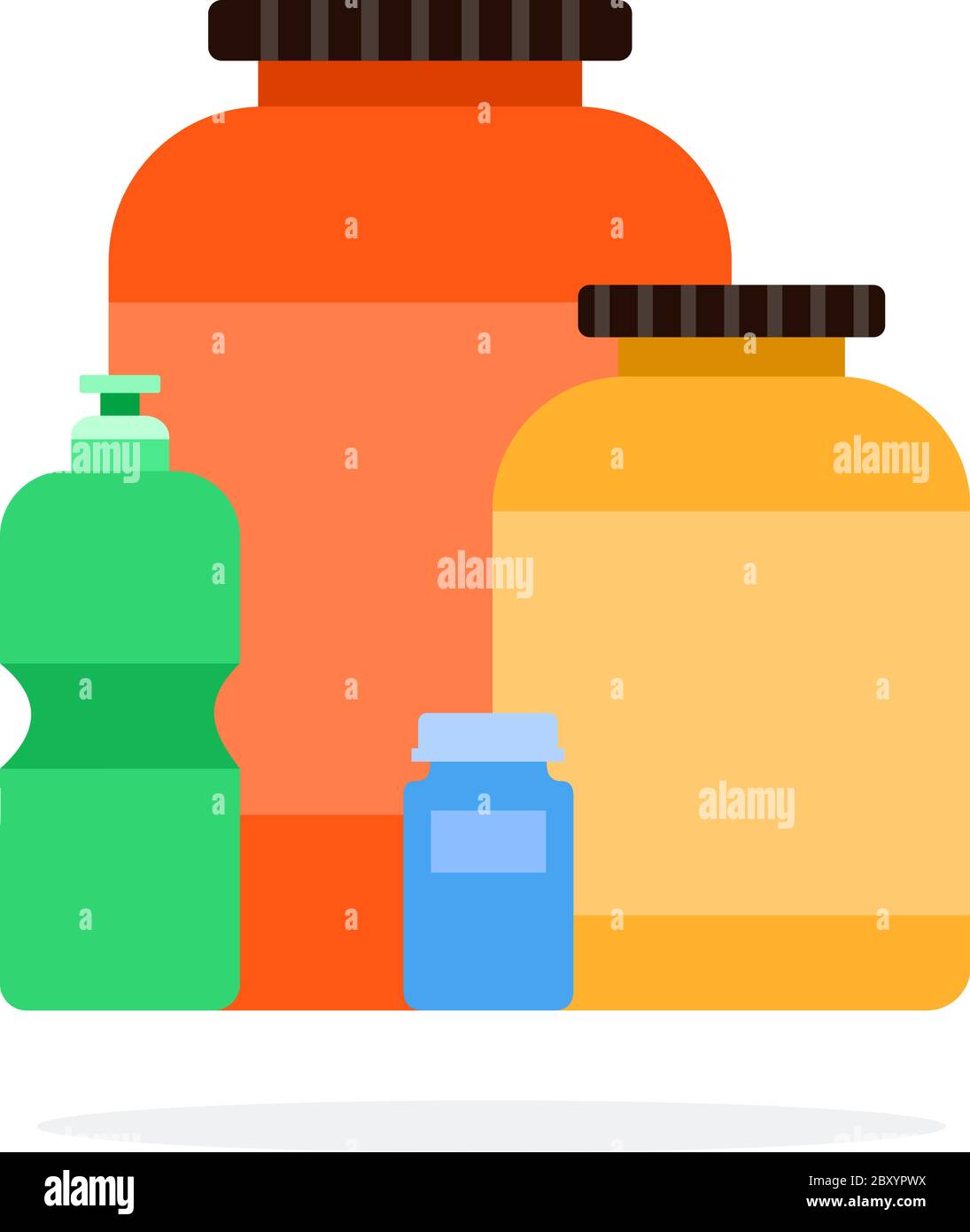 Plastic containers for sports nutrition and vitamins flat isolated ...