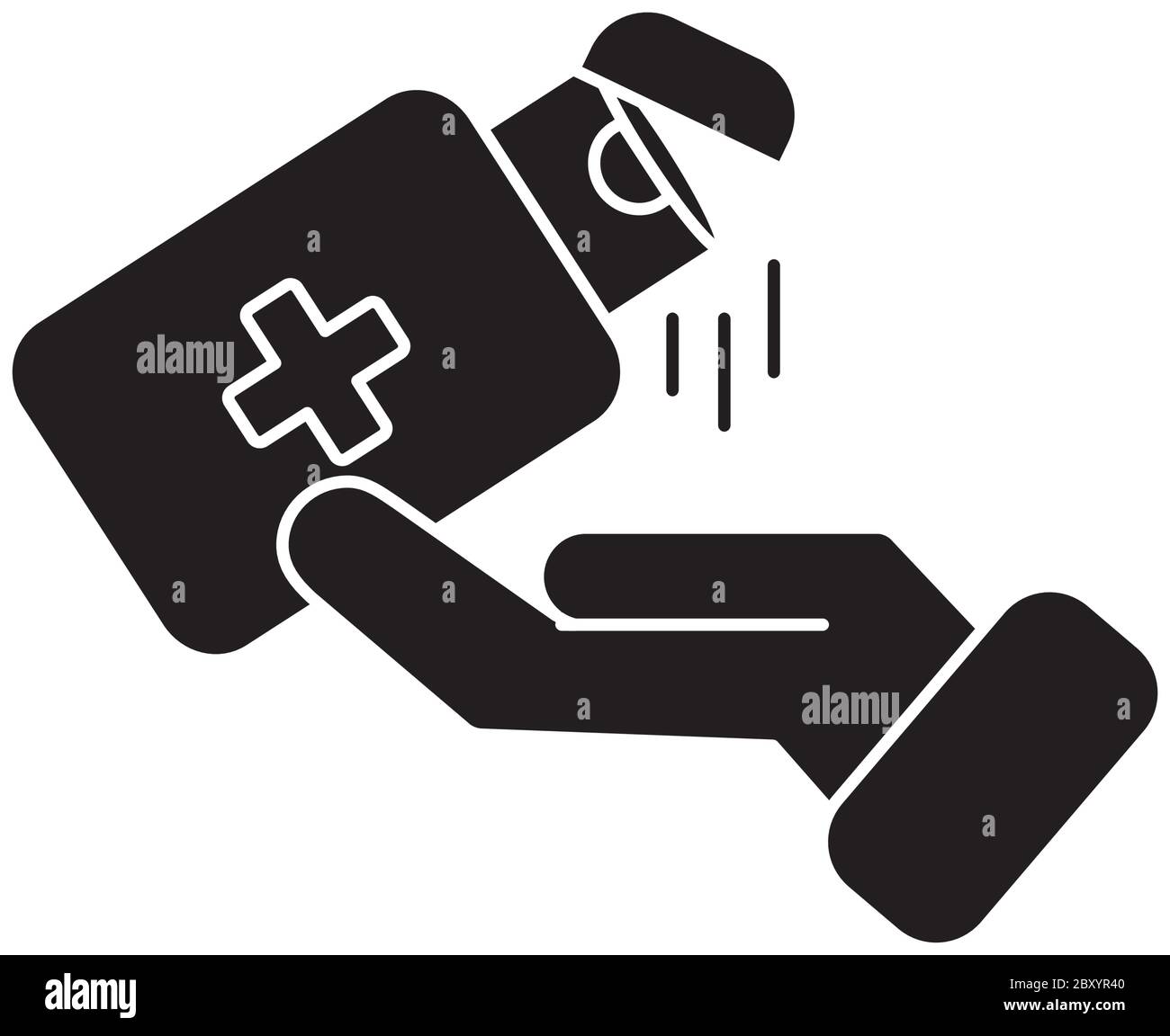 alcohol bottle and hand icon over white background, silhouette style ...