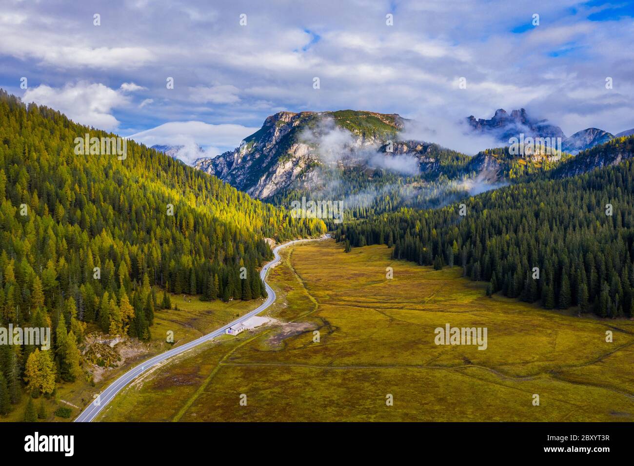 Scenic aerial view of a winding trekking path in a forest. Trekking ...