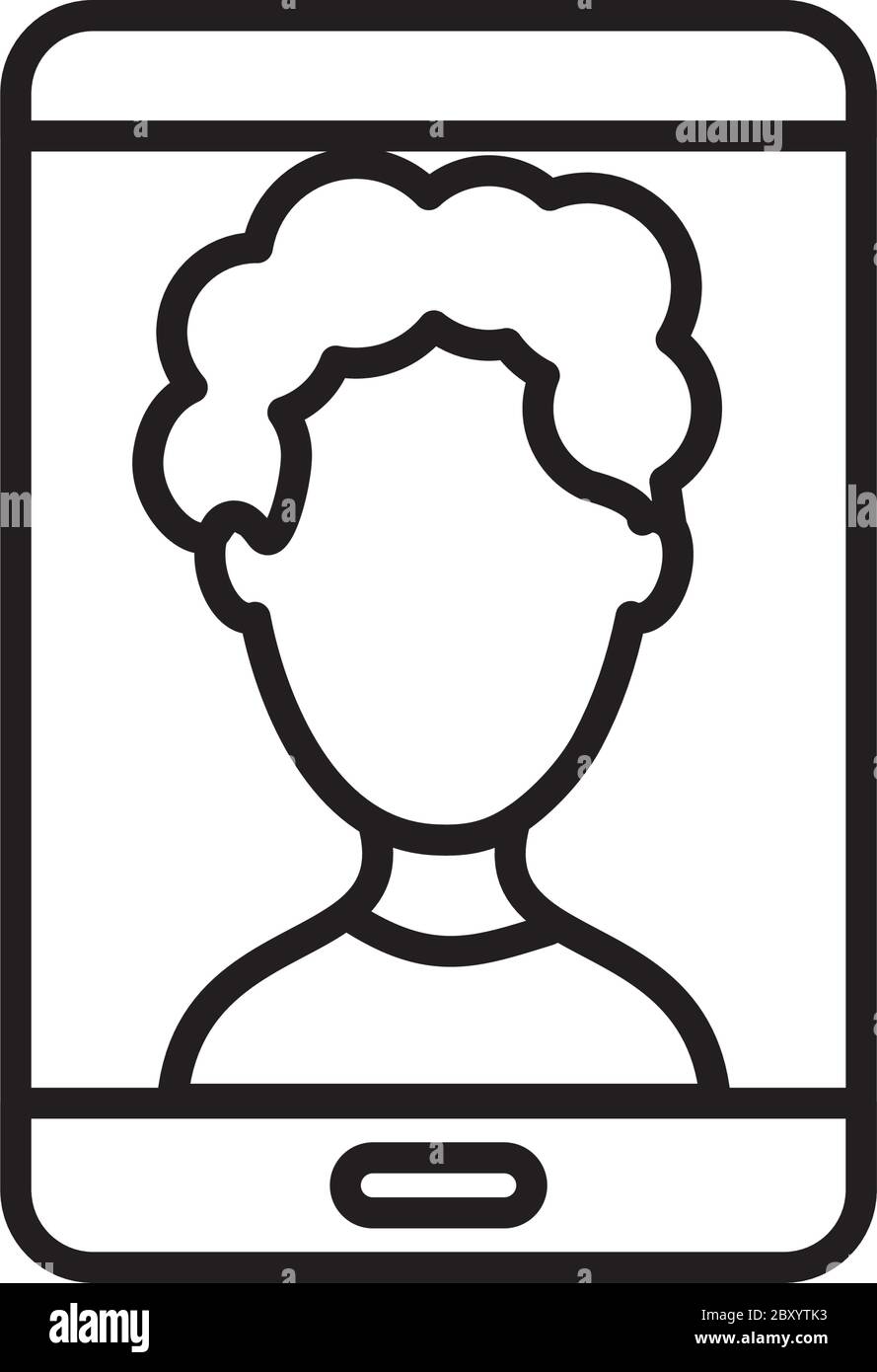 smartphone with avatar man on screen over white background, line style ...