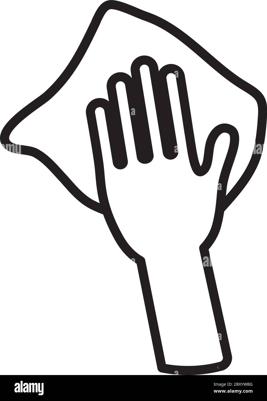 hand with cleaning tissue icon over white background, line style ...