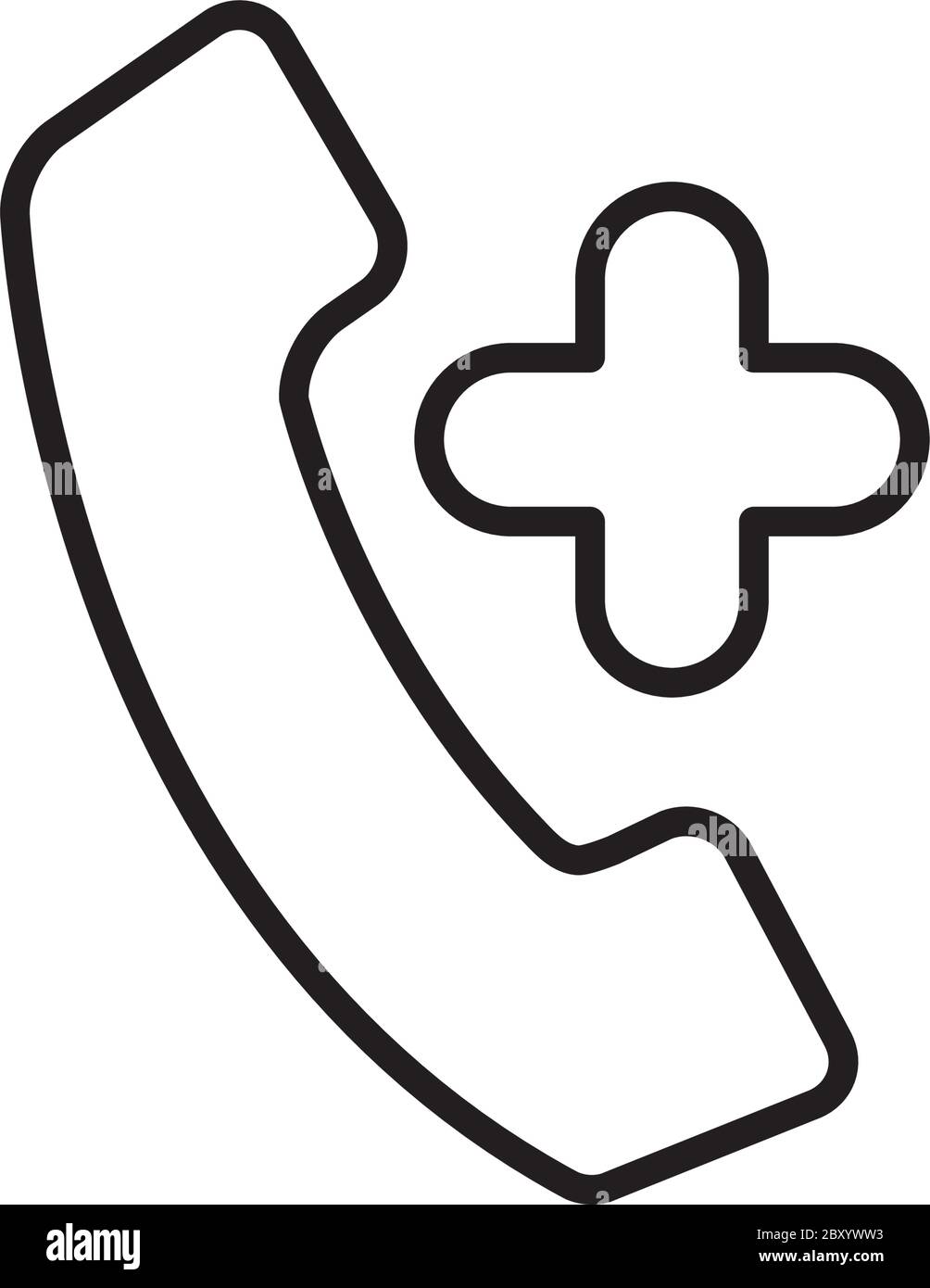 phone and medical cross icon over white background, line style, vector ...