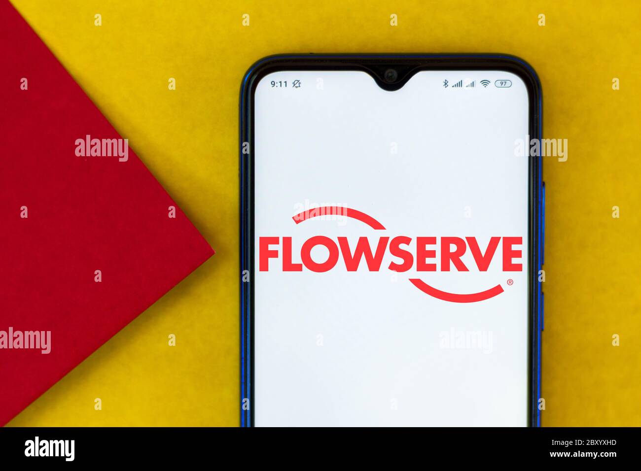In this photo illustration the Flowserve Corporation logo seen ...