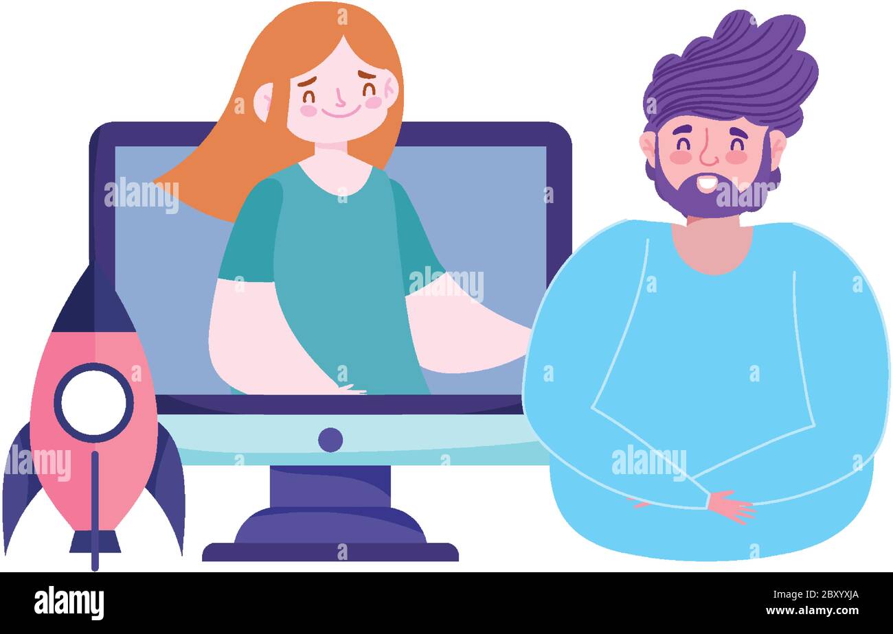 online education teacher and student computer lesson creativity vector ...