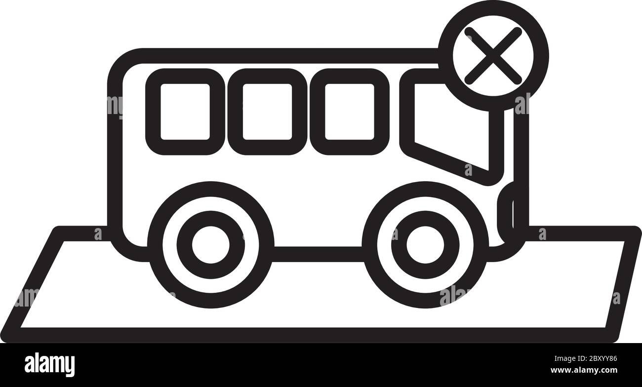 prohibited cross and bus icon over white background, line style, vector ...