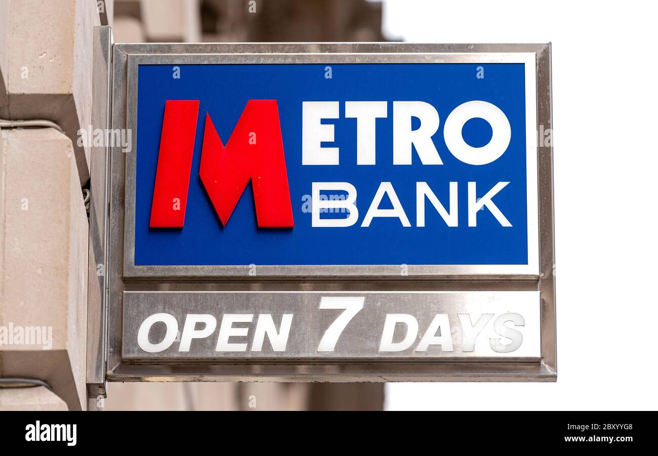 Metro Bank logo seen one at one of their branches Stock Photo - Alamy