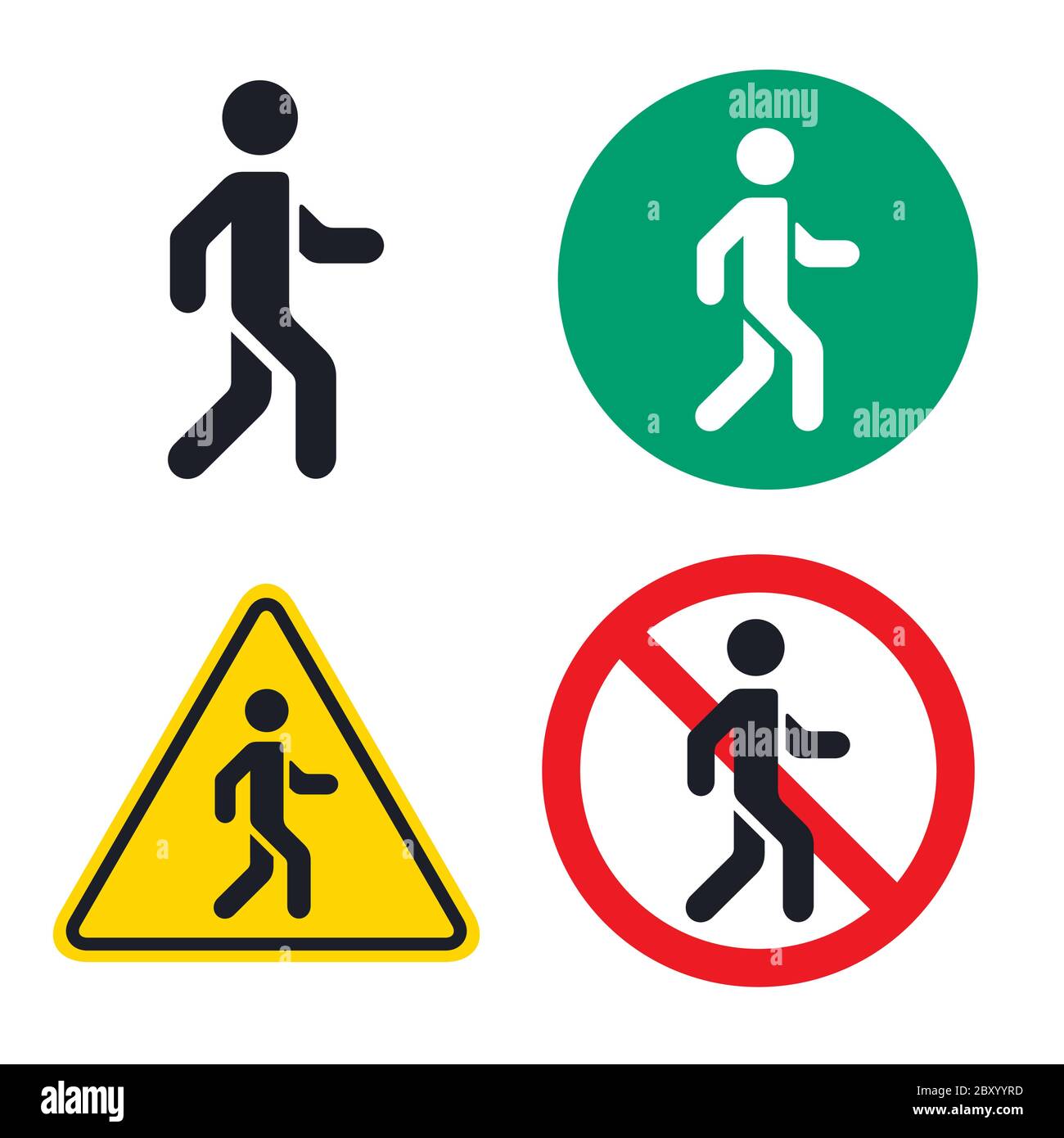 Set of pedestrian traffic signs of different colors vector icon flat ...