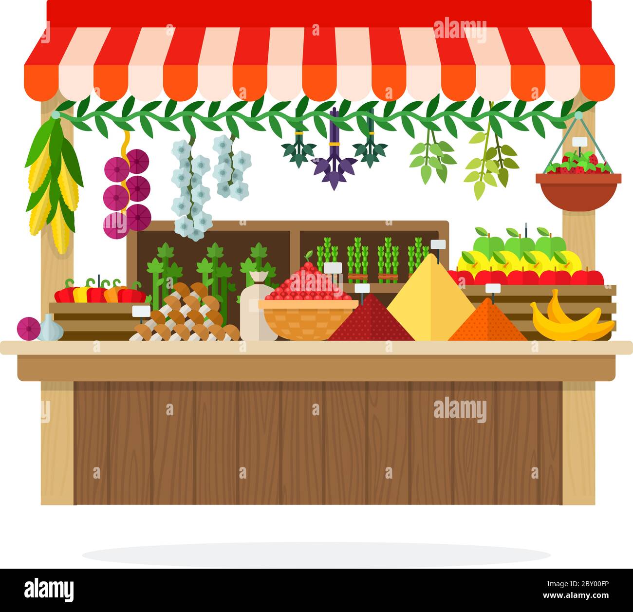 Street Wooden vegetable kiosk vector flat material design Stock Vector ...