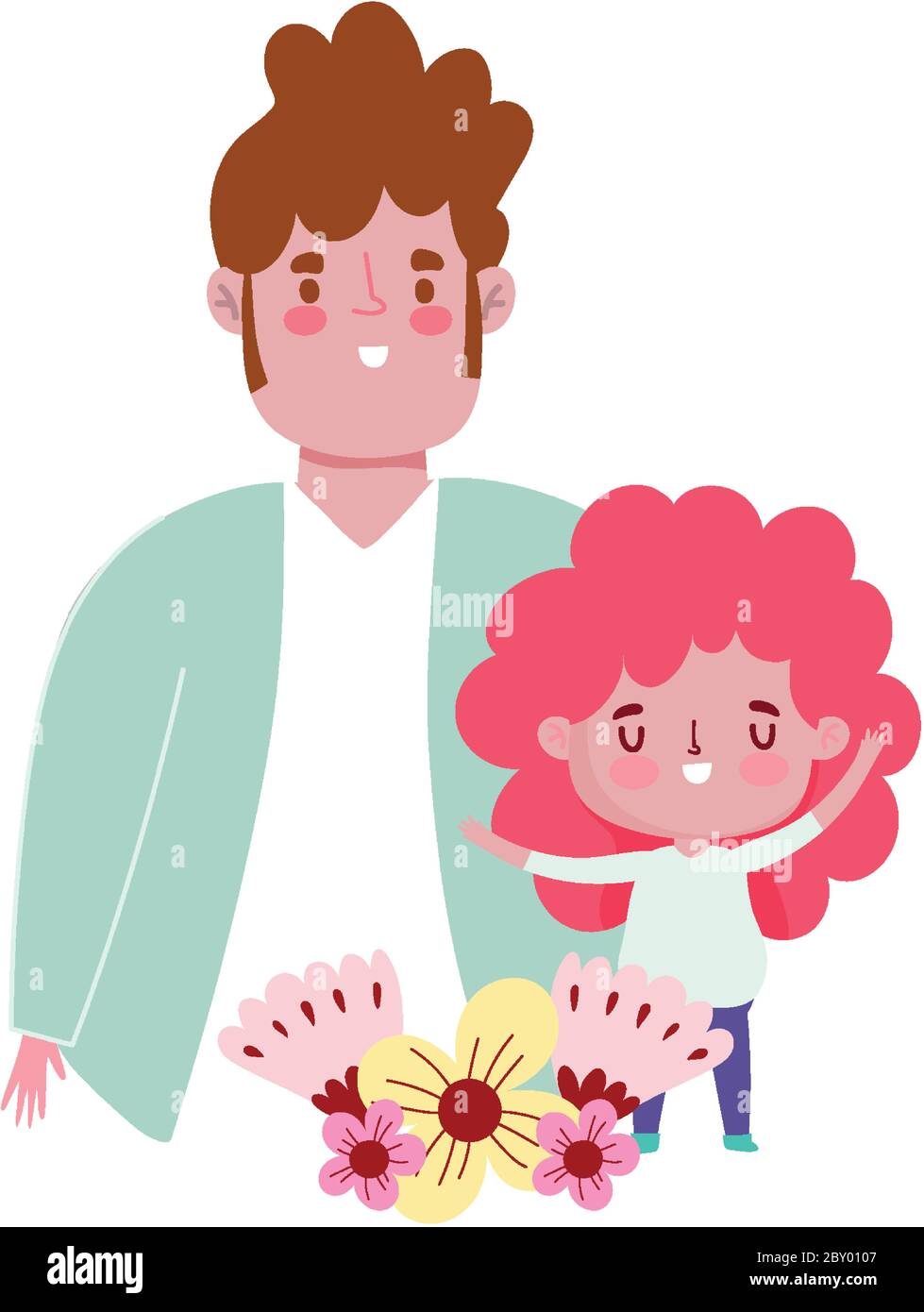 happy fathers day, dad with crown son love flowers cartoon vector ...