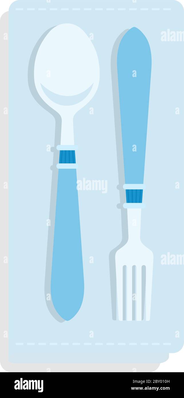 Server fork and spoon on a napkin top view vector flat isolated Stock ...