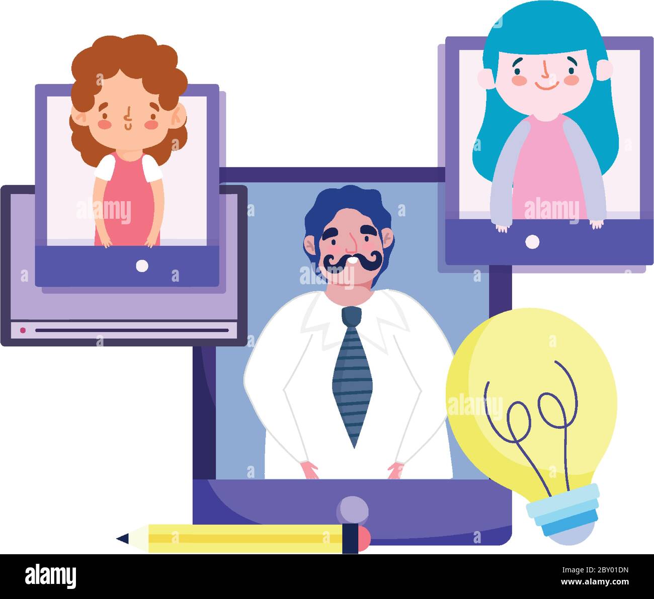 online education teacher and students smartphone devices technology ...