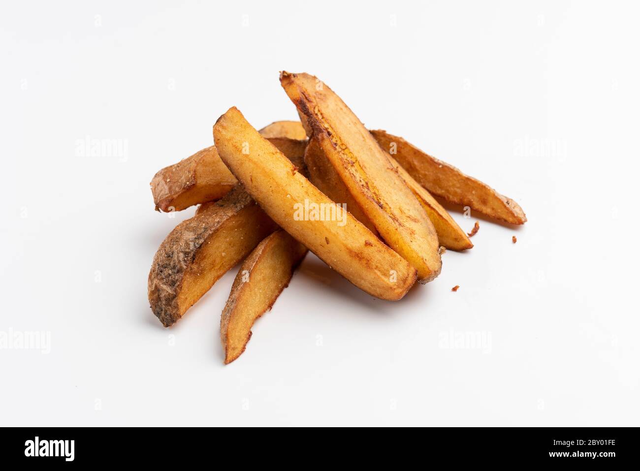 rustic homemade french fries on white background portion os fries ...