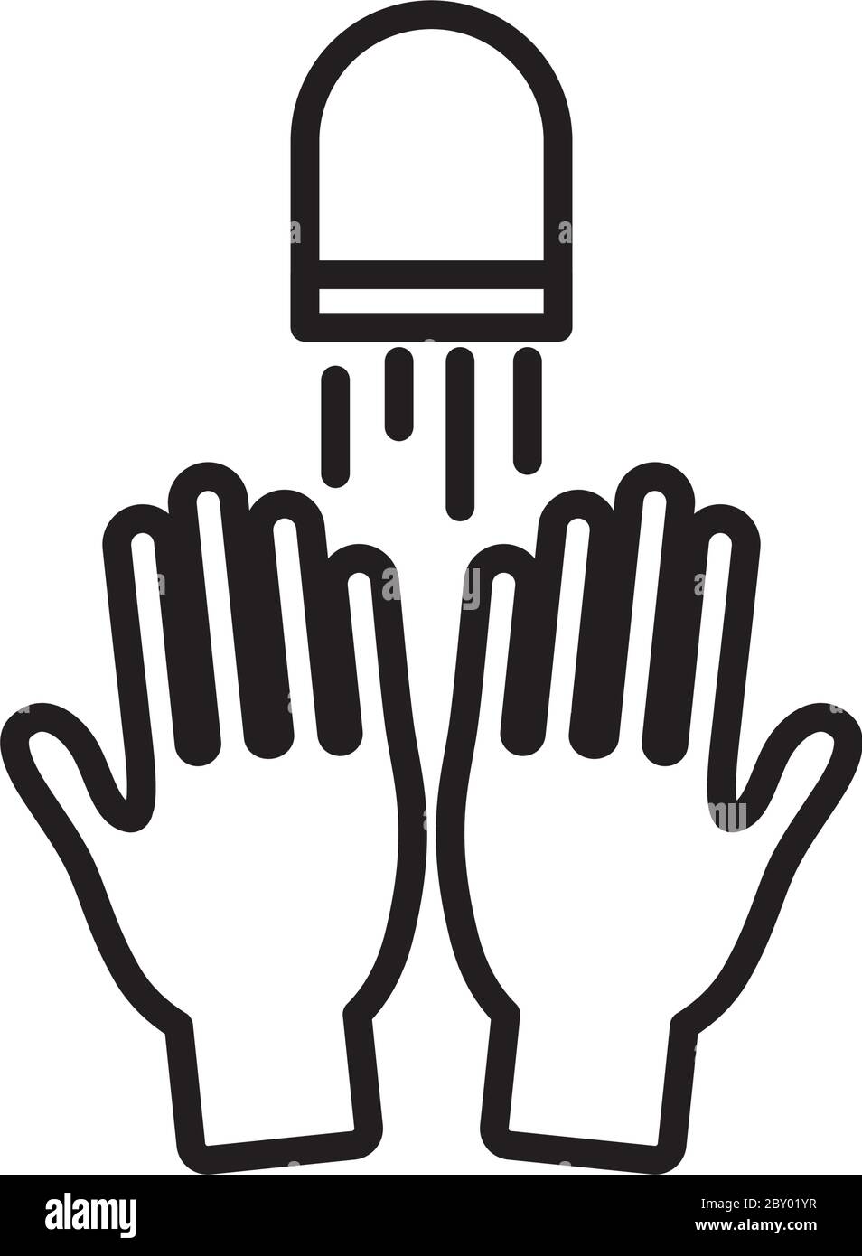hands and water faucet icon over white background, line style, vector ...