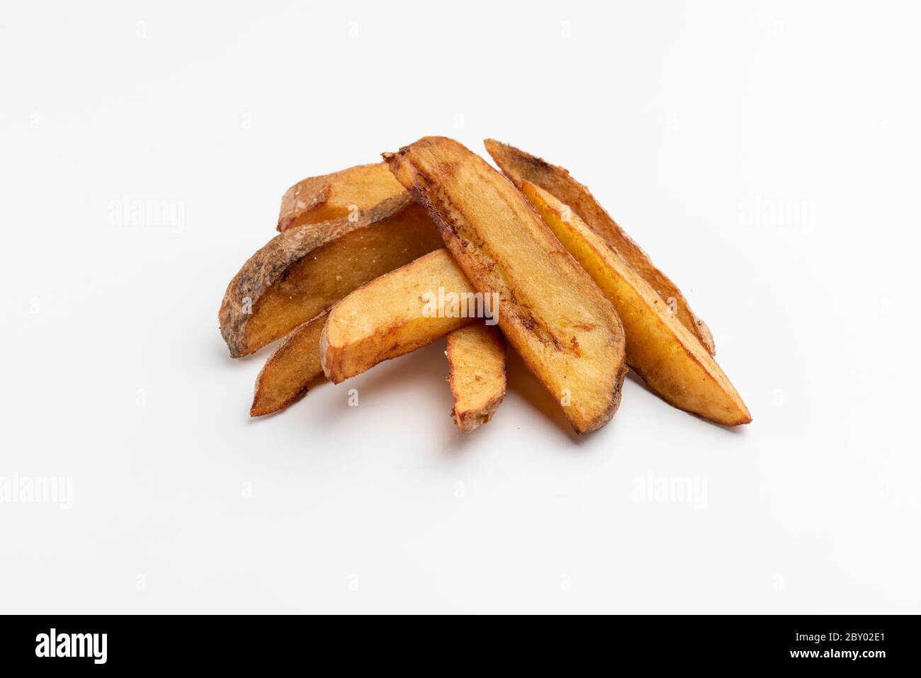 rustic homemade french fries on white background portion os fries ...