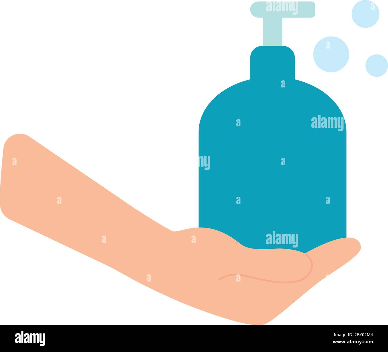 hand holding a soap bottle icon over white background, flat style ...