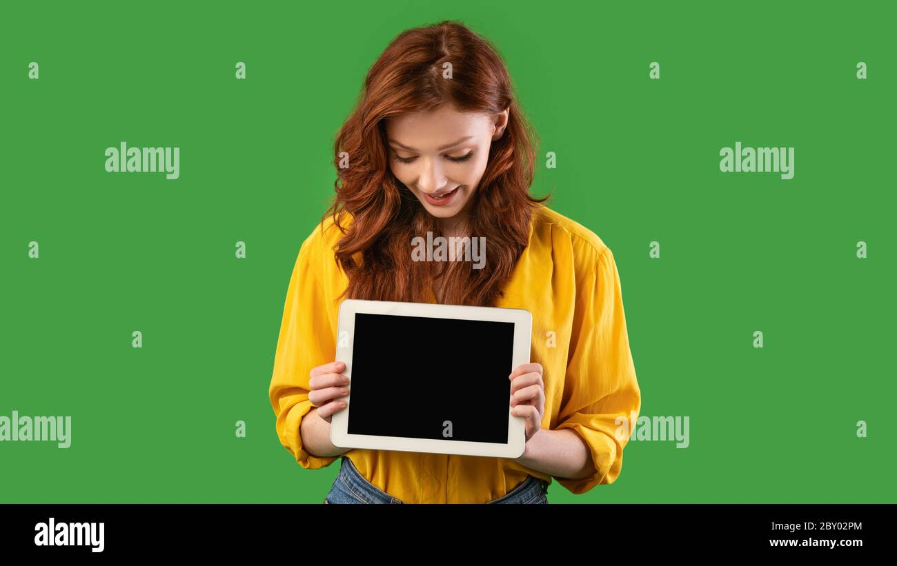 Student Girl Holding Digital Tablet Advertising Application, Mockup ...