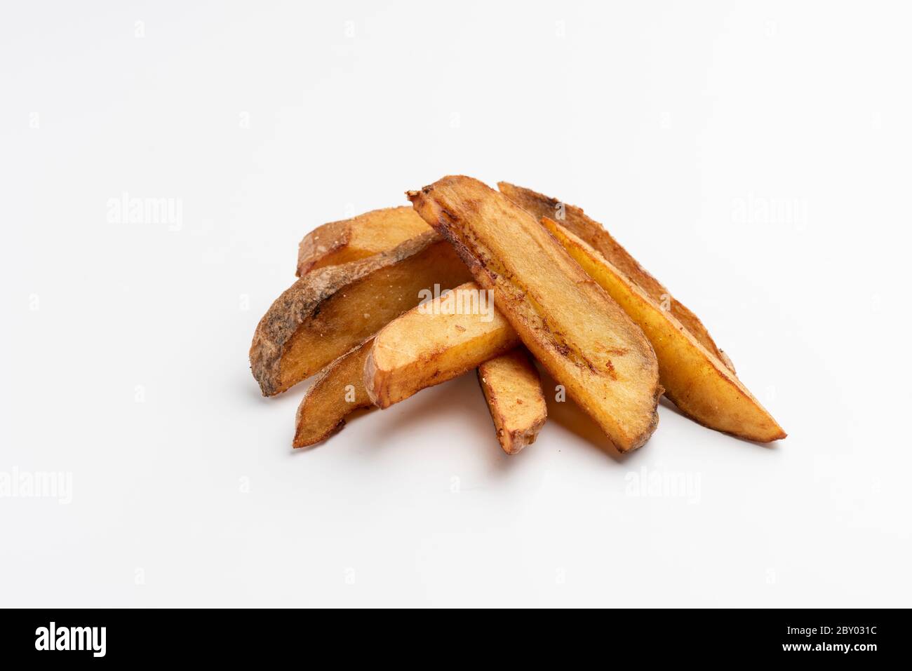 rustic homemade french fries on white background portion os fries ...