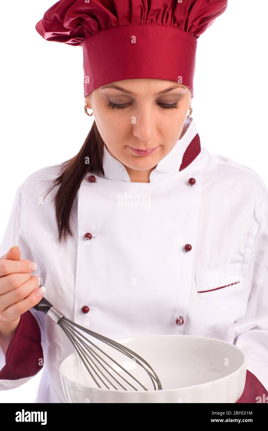 Chef with bowl and whip Stock Photo - Alamy