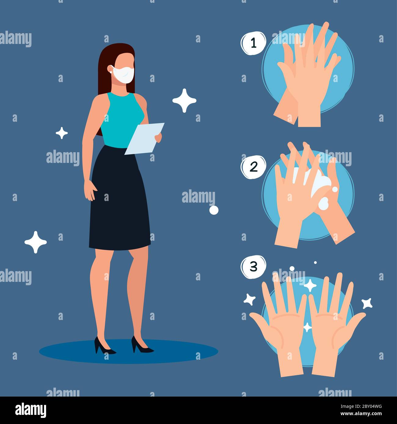 Businesswoman and hands washing steps vector design Stock Vector Image ...