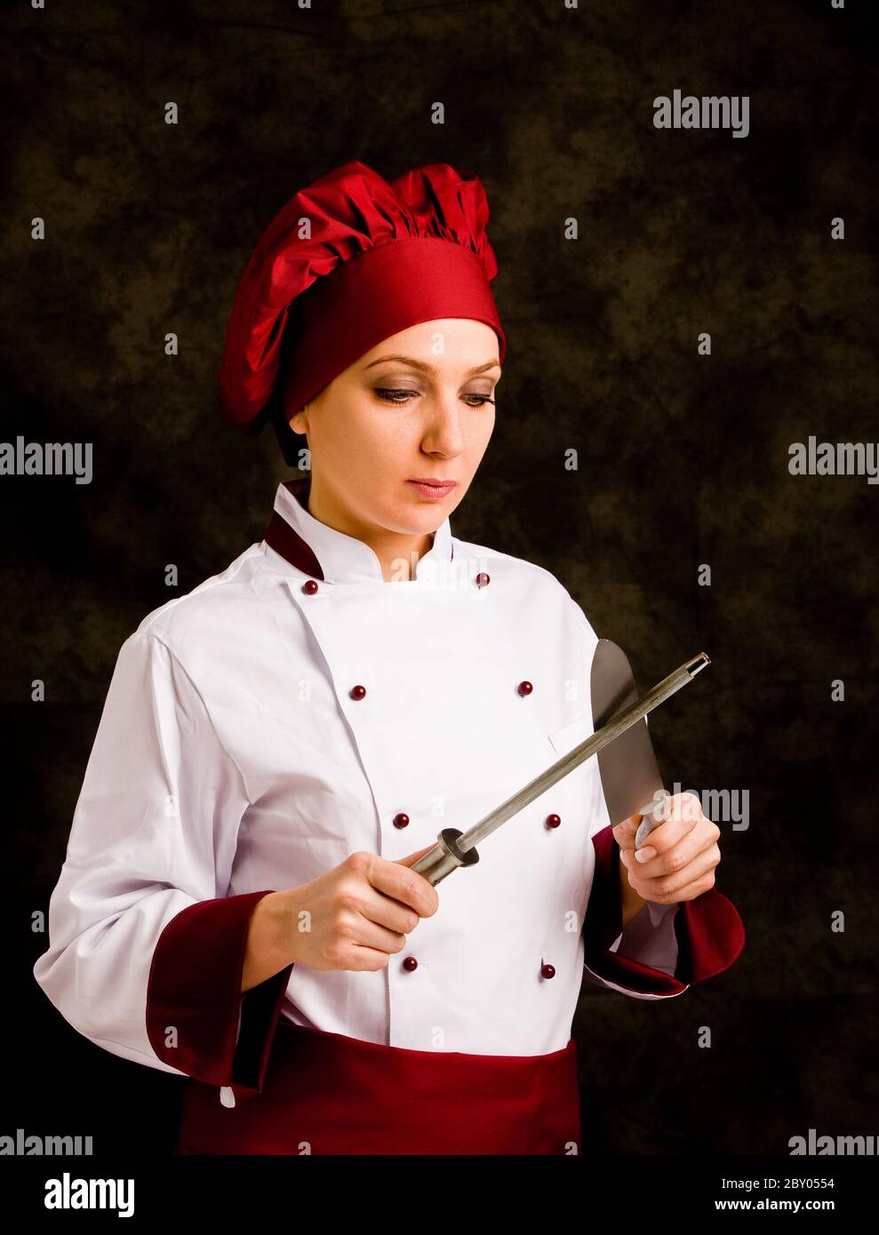 Chef with knife Stock Photo - Alamy