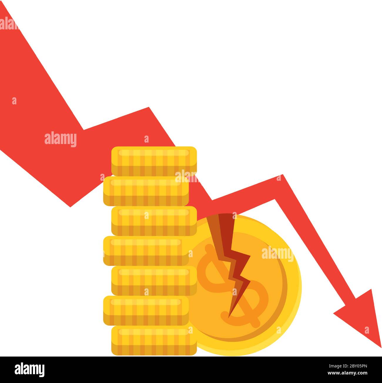 broken dollar coins and decrease arrow of bankruptcy vector design Stock Vector Image & Art - Alamy