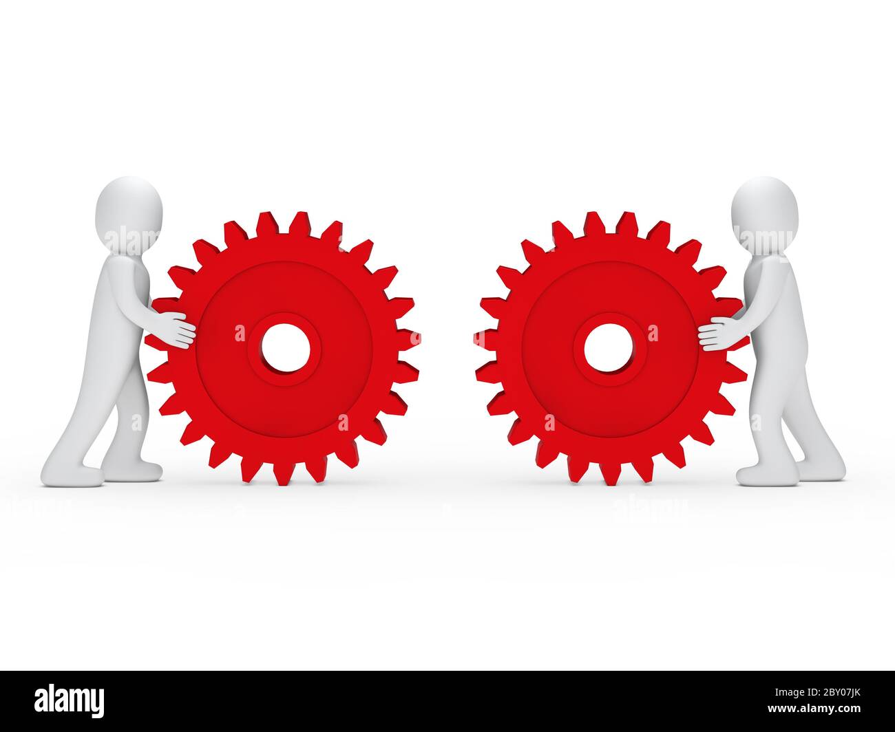 men push red gear Stock Photo - Alamy
