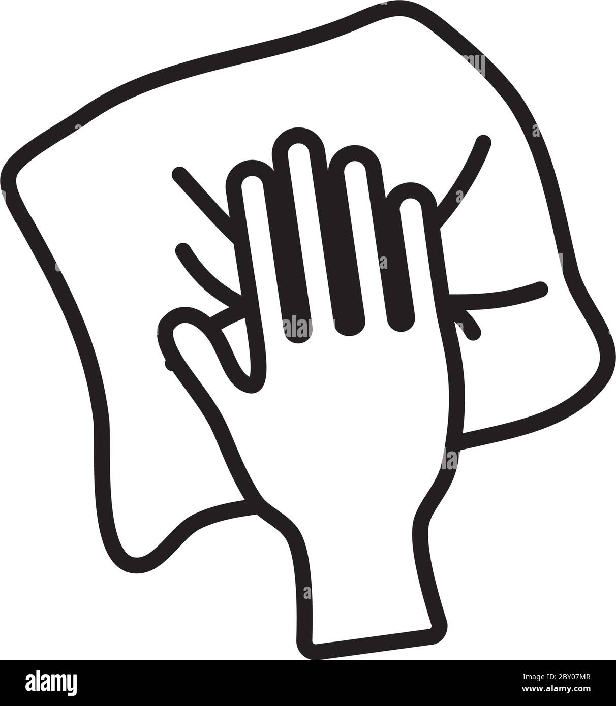 hand cleaning with tissue icon over white background, line style ...