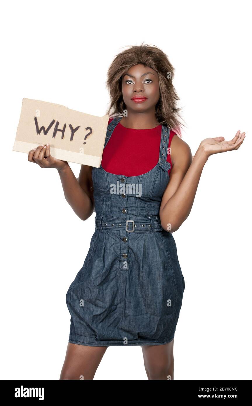 Woman Holding a Why Sign Stock Photo - Alamy