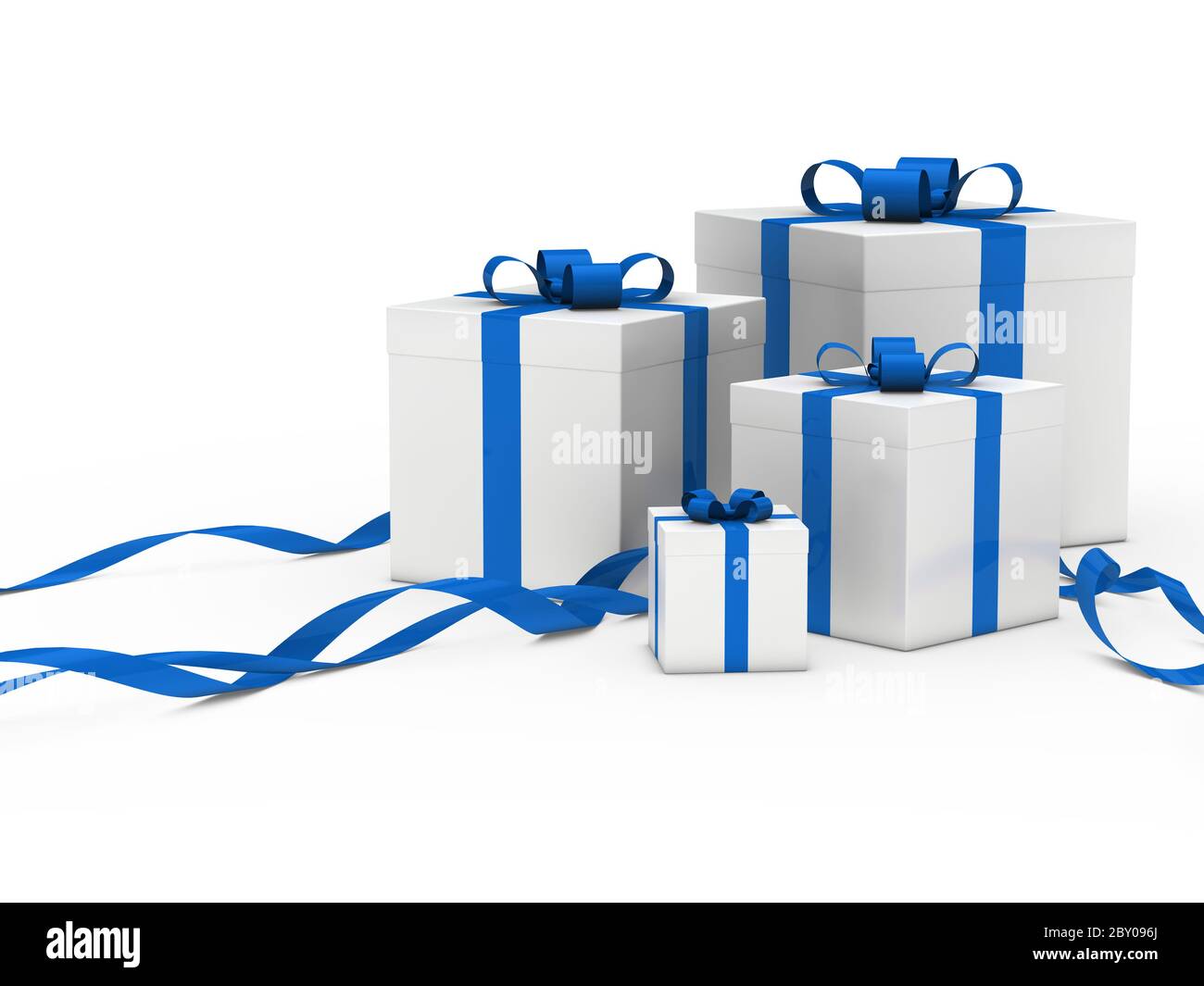 gift box white blue ribbon Stock Photo - Alamy