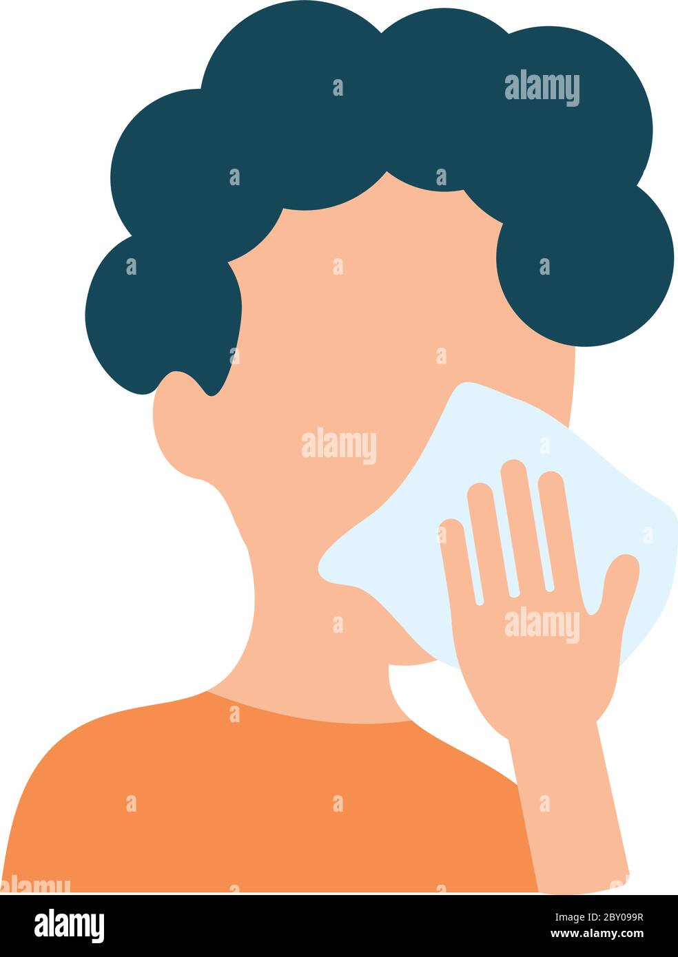 avatar man cleaning her mouth with tissue over white background, flat ...