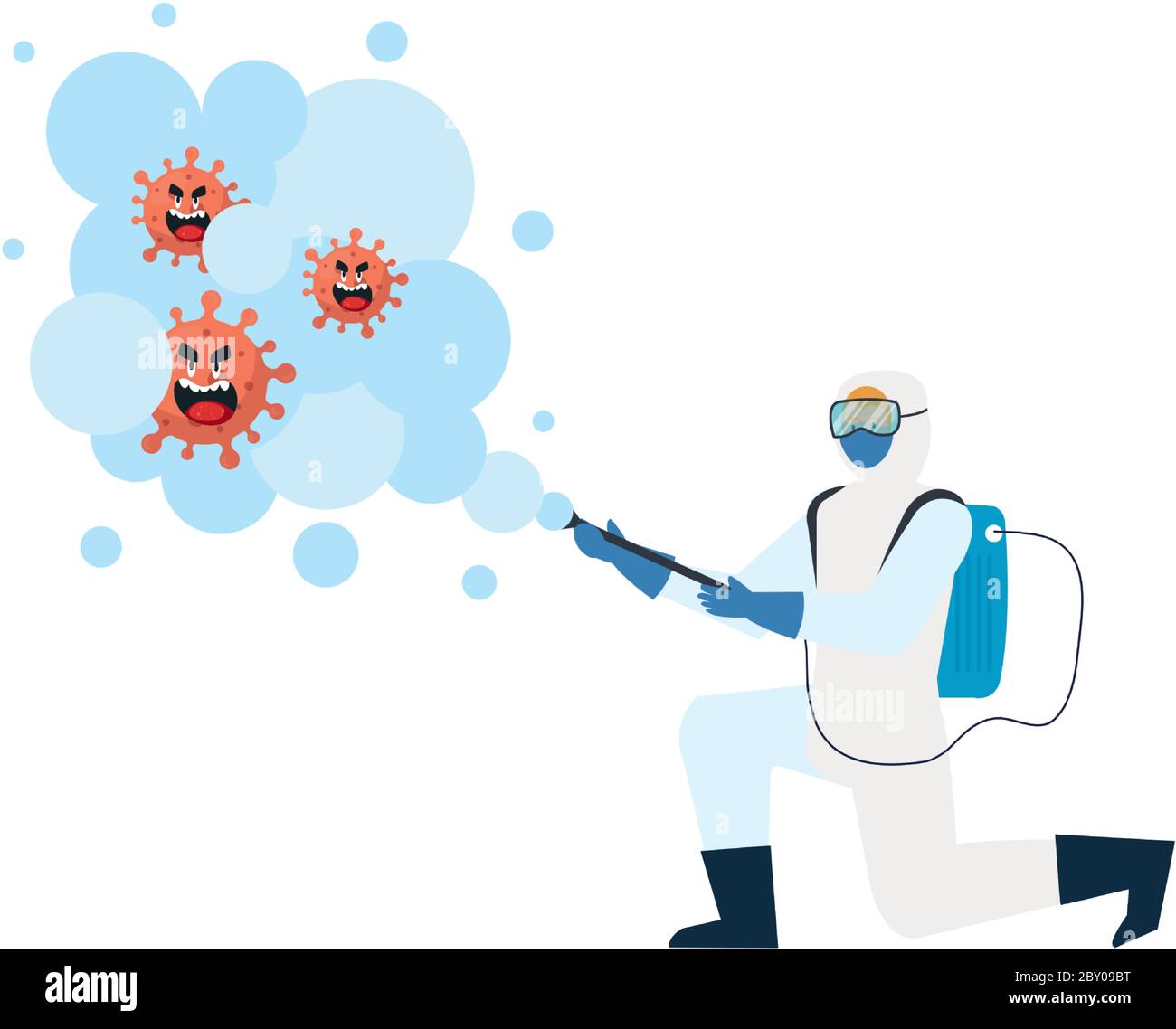Man with protective suit spraying covid 19 virus cartoons vector design ...