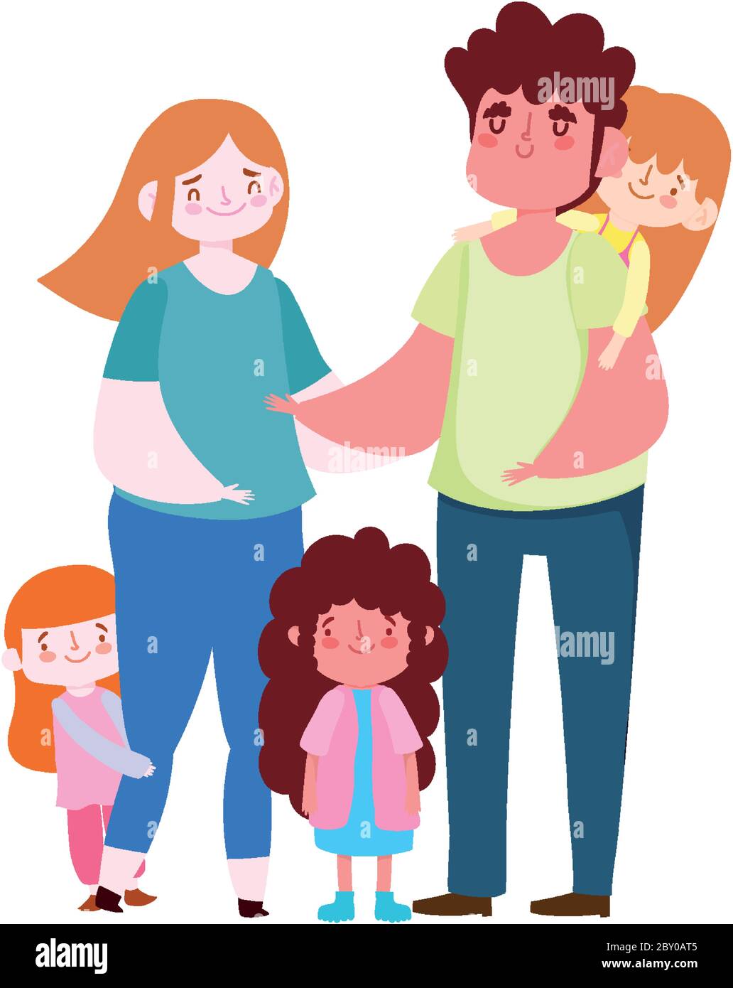 Family Cartoon Of 4 Two Daughters