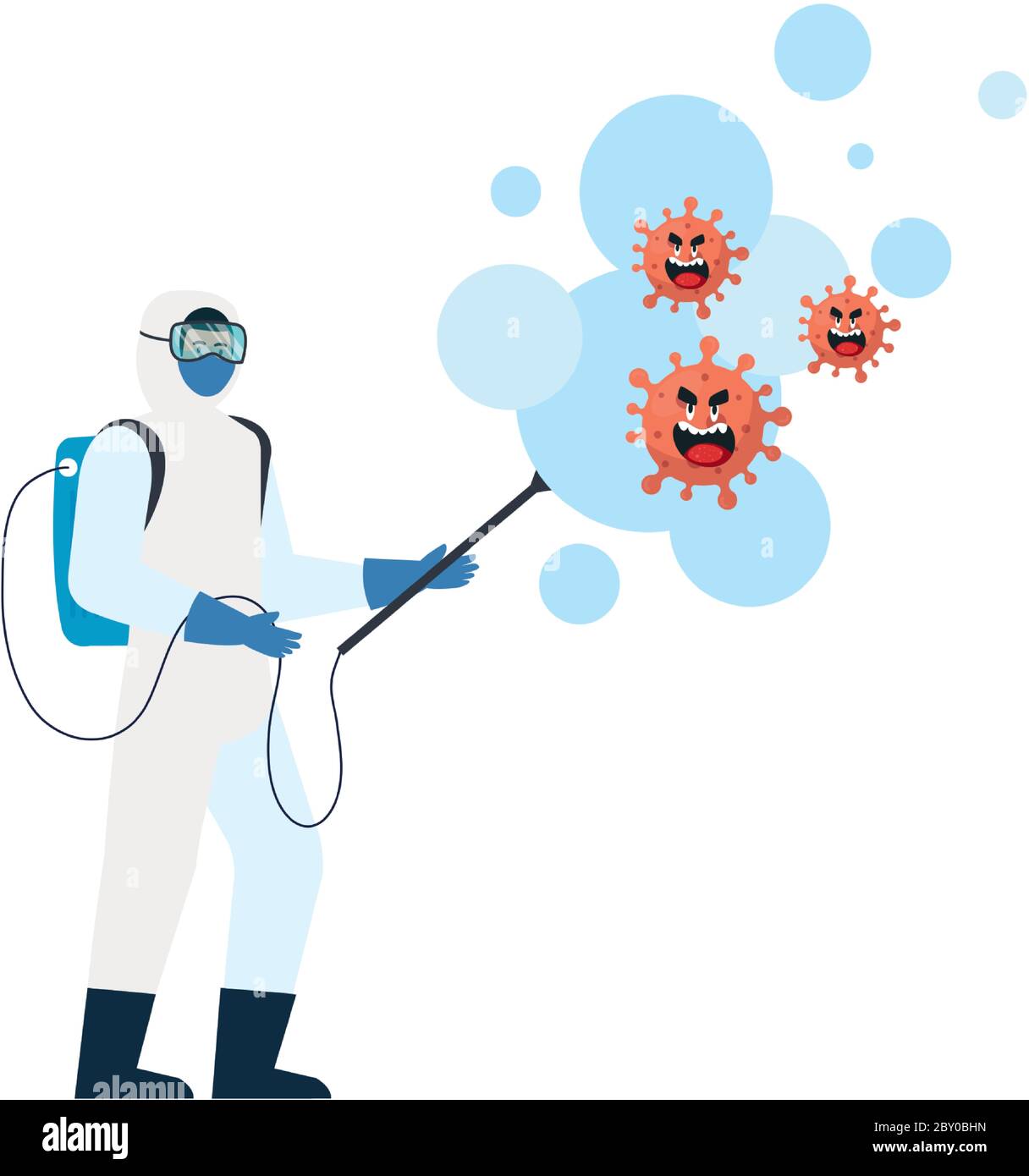 Man with protective suit spraying covid 19 virus cartoons vector design ...