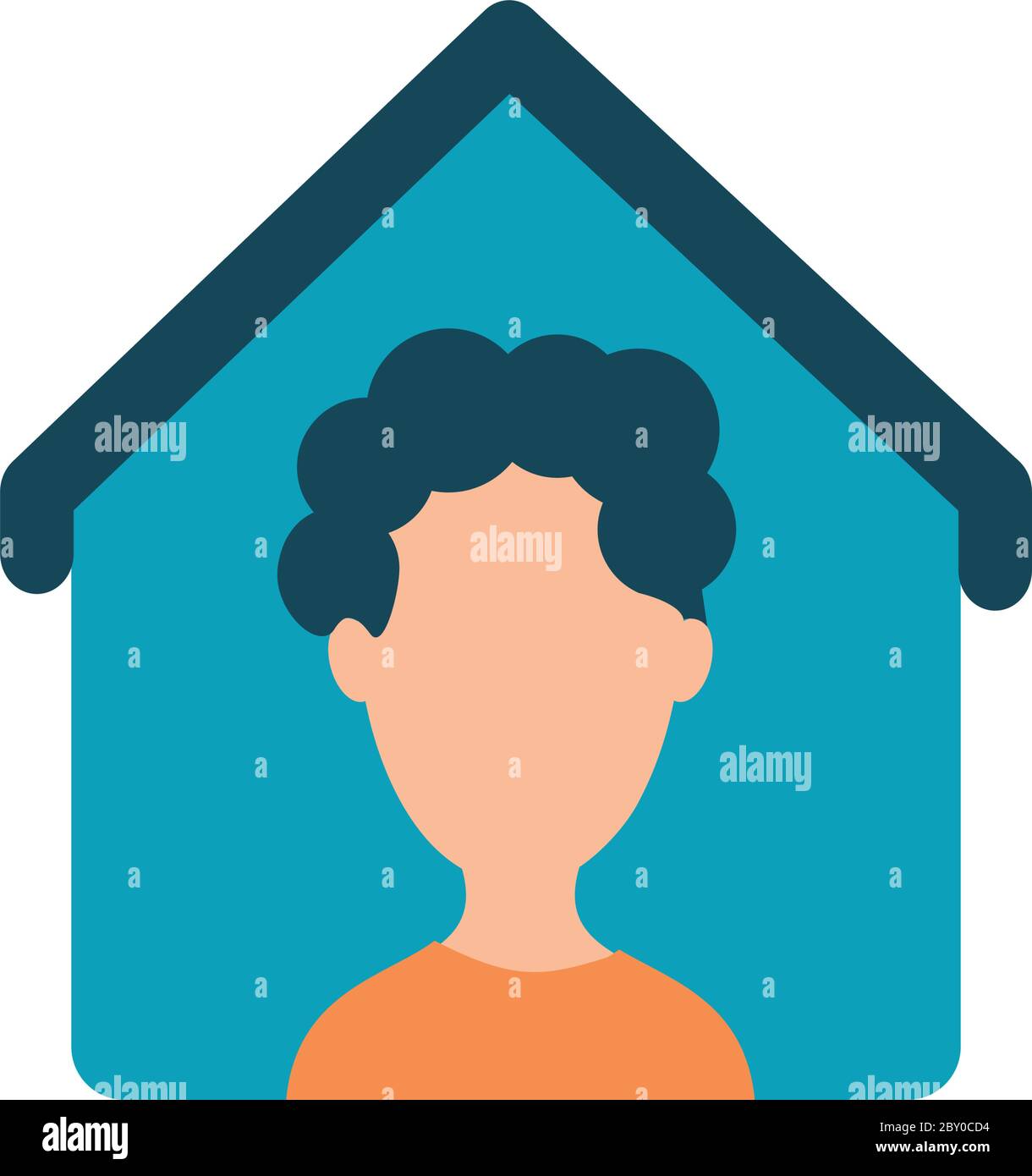 stay at home concept, house with avatar man inside over white ...