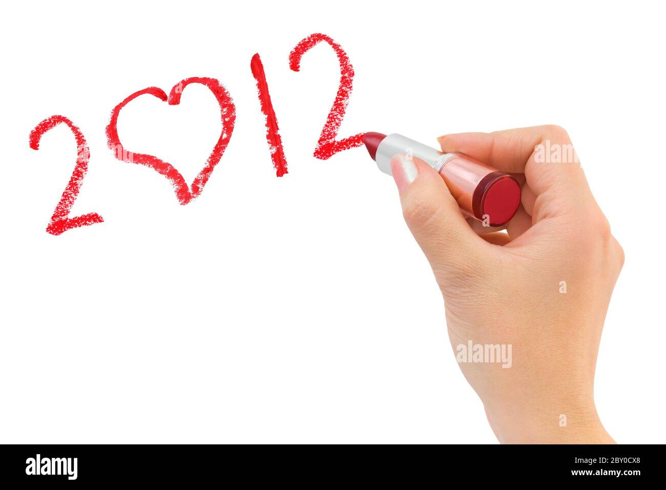 Hand with lipstick drawing 2011 Stock Photo - Alamy