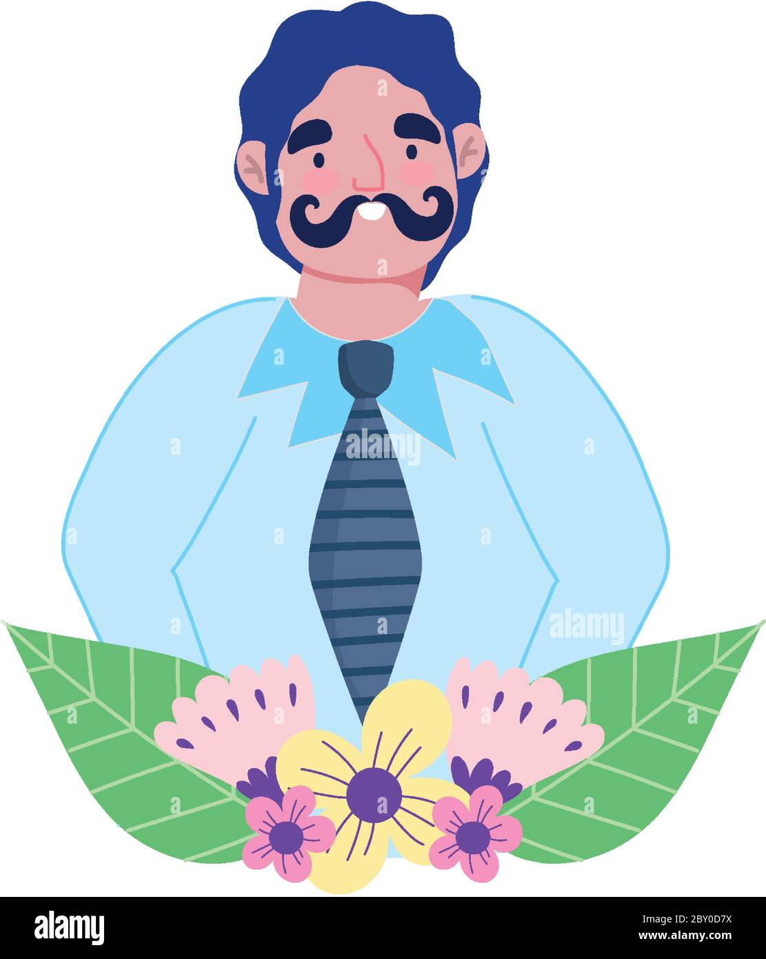 happy fathers day, young dad with flowers leaves cartoon vector ...