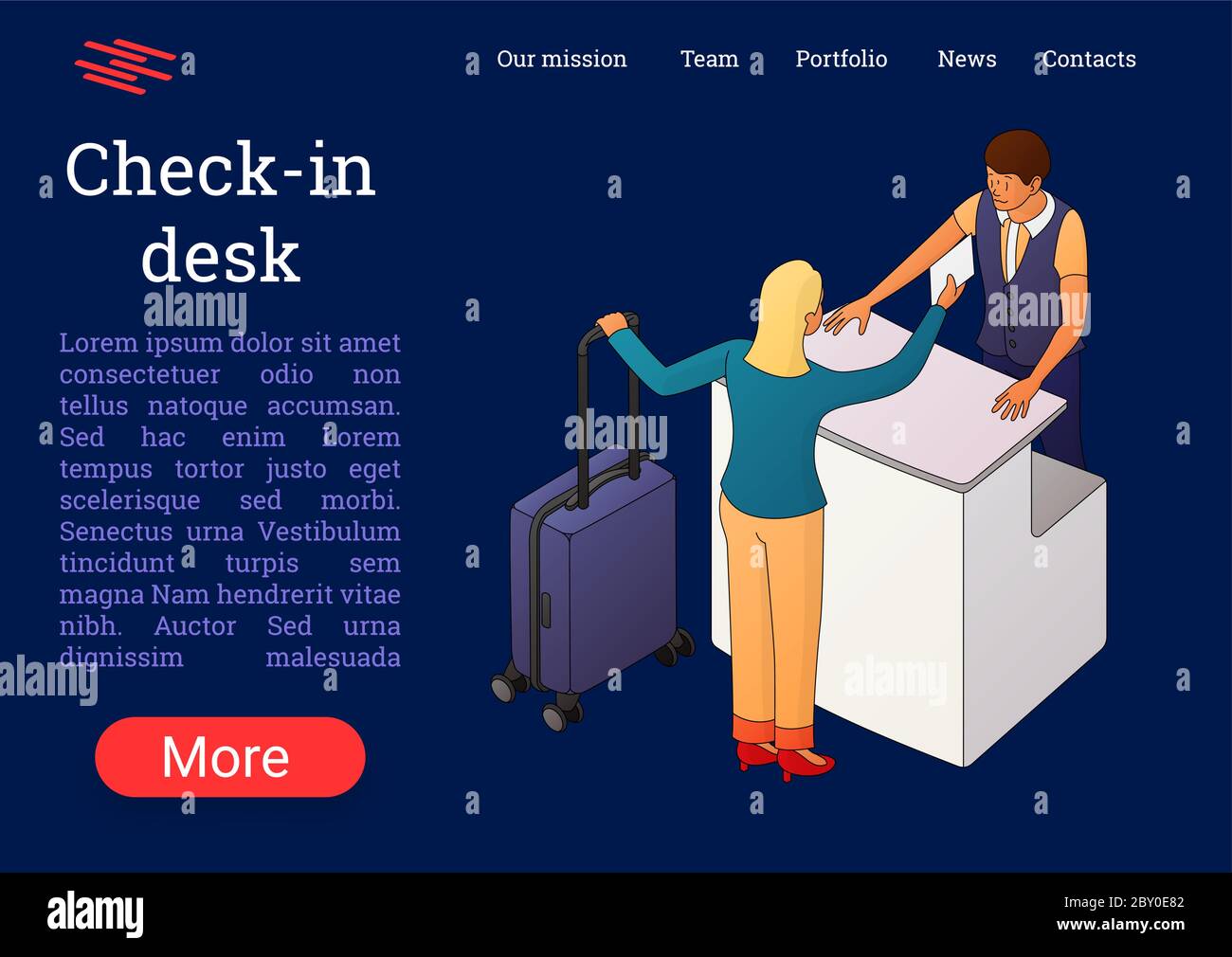 Vector illustration.Two people interacting near the reception desk or ...